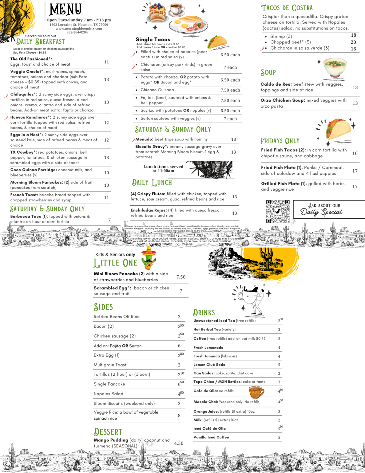 Paper Menu – Vargas’s Morning Bloom Cafe